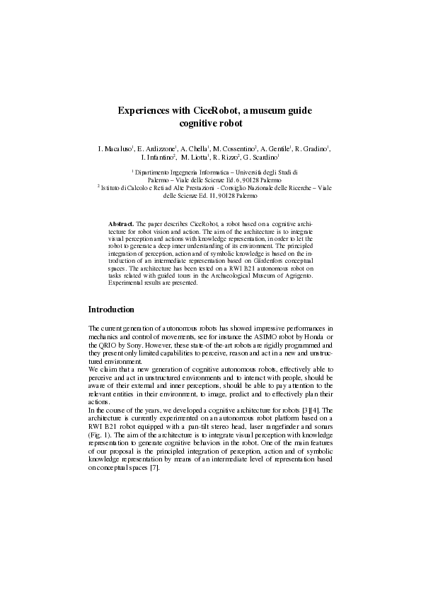 (PDF) Experiences with CiceRobot, a Museum Guide Cognitive Robot