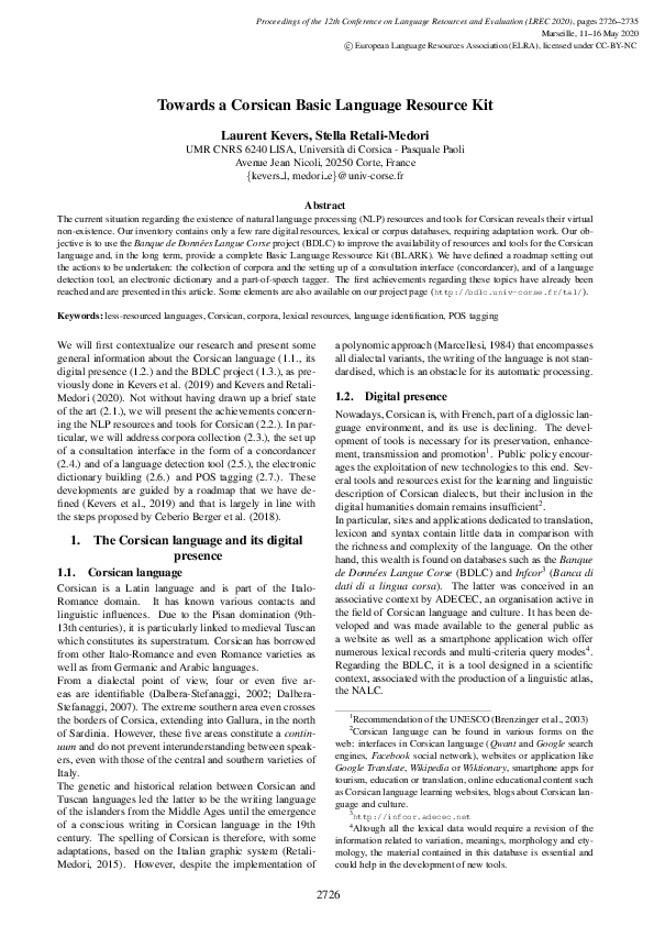 (PDF) Building NLP Resources for Corsican Language