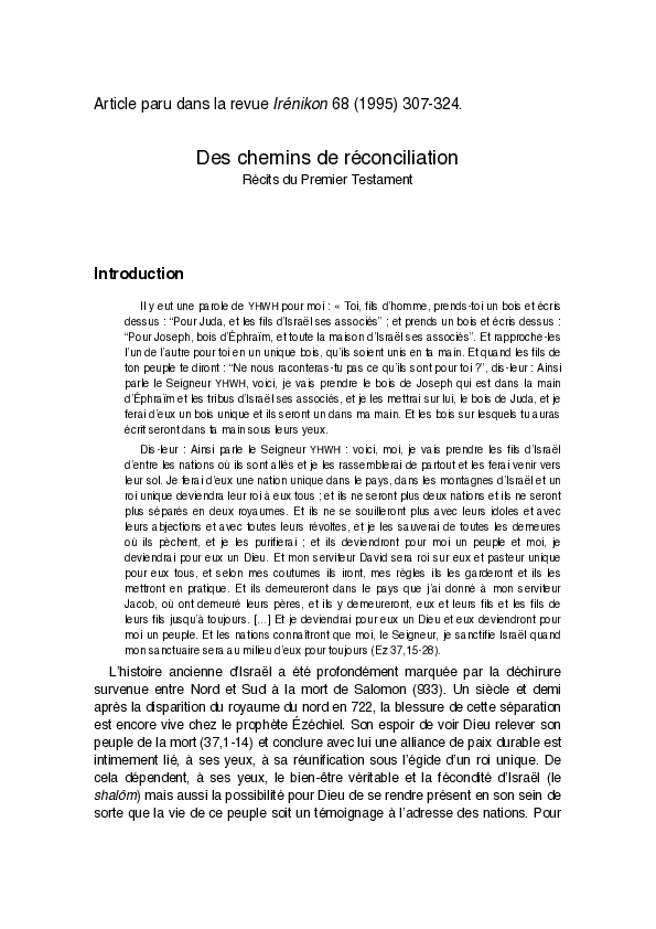 (PDF) Des chemins de réconciliation: récits du Premier Testament