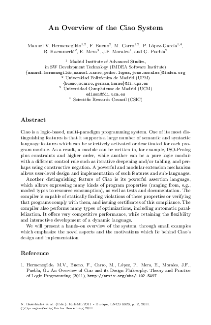 (PDF) An Overview of the Ciao System | Pedro López García - Academia.edu