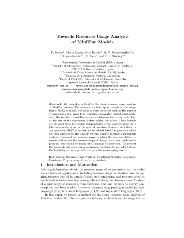 (PDF) Towards Resource Usage Analysis of MiniZinc Models