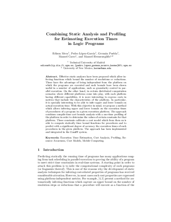 (PDF) Combining Static Analysis and Profiling for Estimating Execution Times