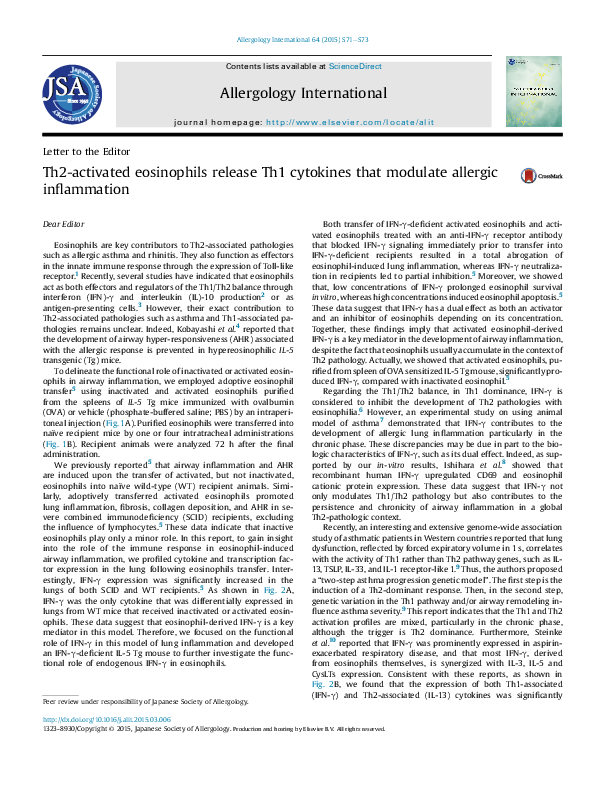 (PDF) Th2-activated eosinophils release Th1 cytokines that modulate allergic inflammation