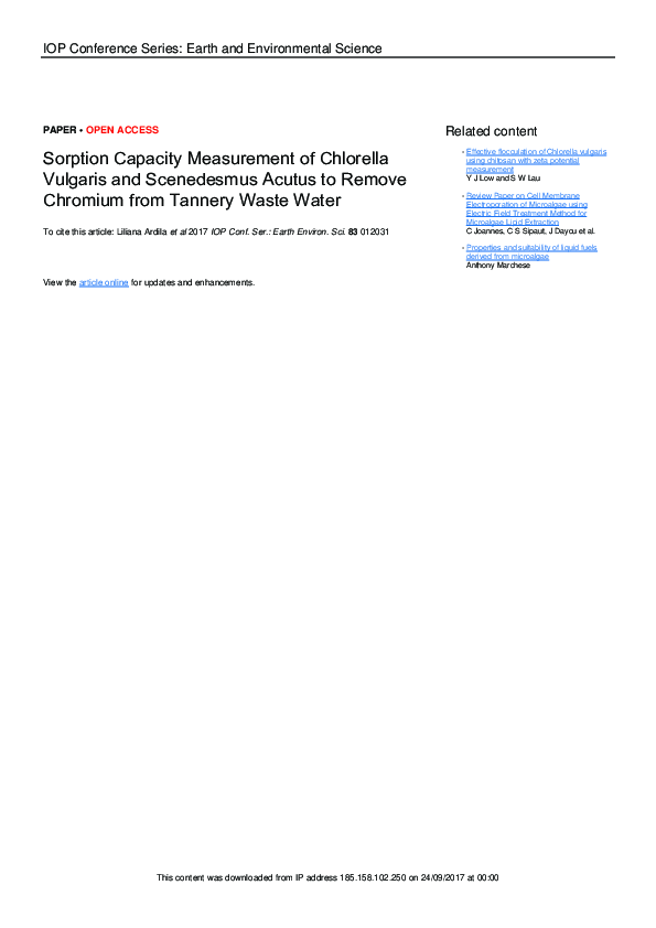 (PDF) Sorption Capacity Measurement of Chlorella Vulgaris and Scenedesmus Acutus to Remove ...