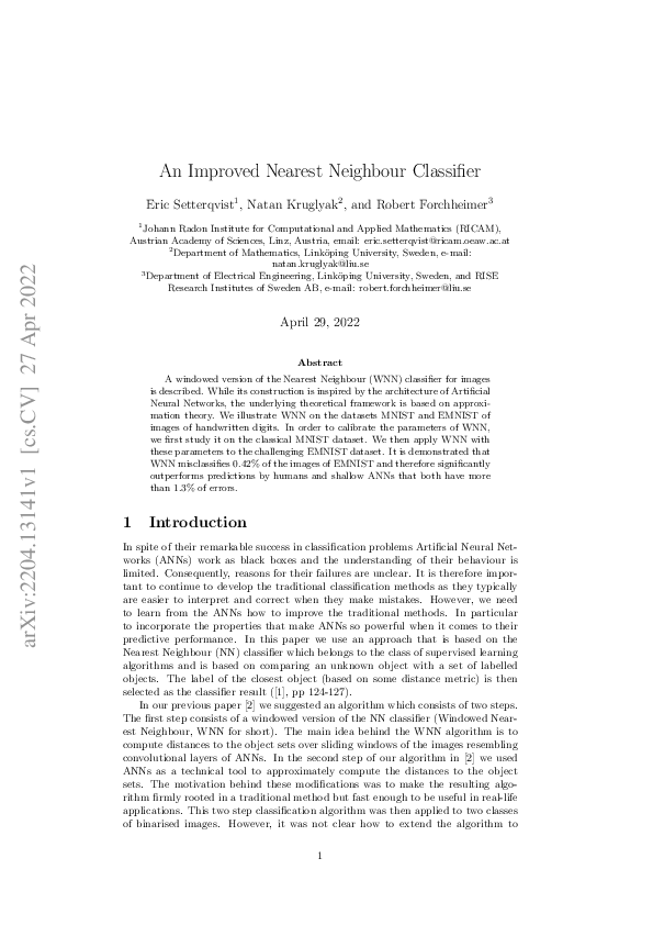 (PDF) An Improved Nearest Neighbour Classifier