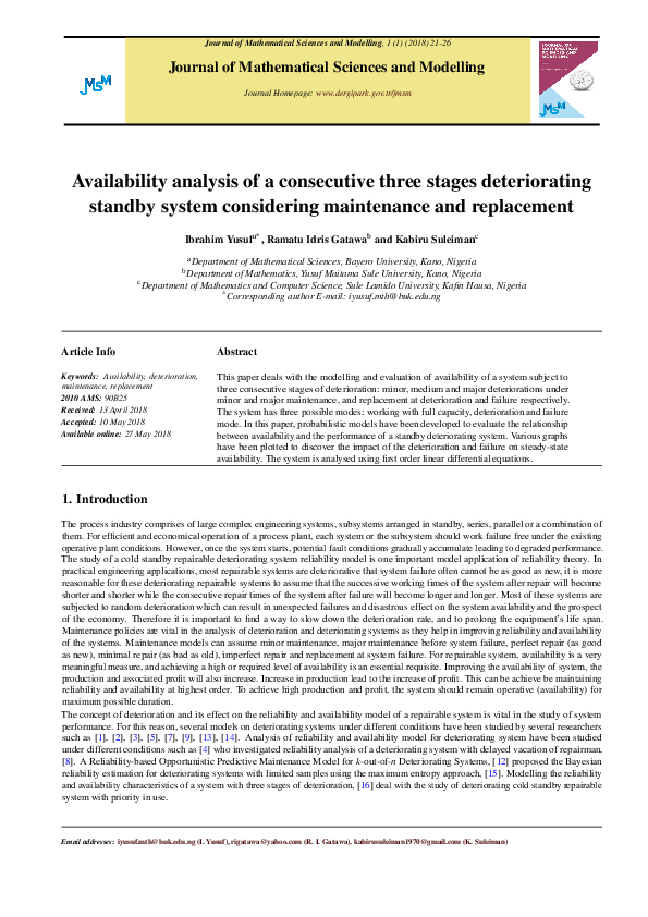 (PDF) Availability analysis of a consecutive three stages deteriorating standby system ...