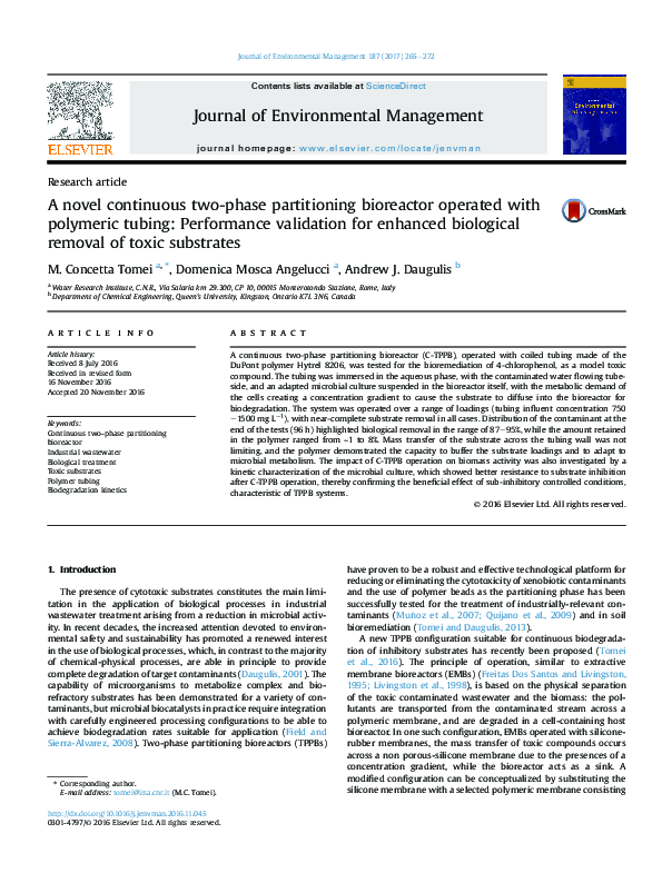 (PDF) A novel continuous two-phase partitioning bioreactor operated with polymeric tubing ...