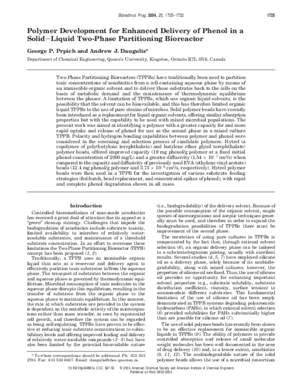 (PDF) Polymer Development for Enhanced Delivery of Phenol in a Solid-Liquid Two-Phase ...