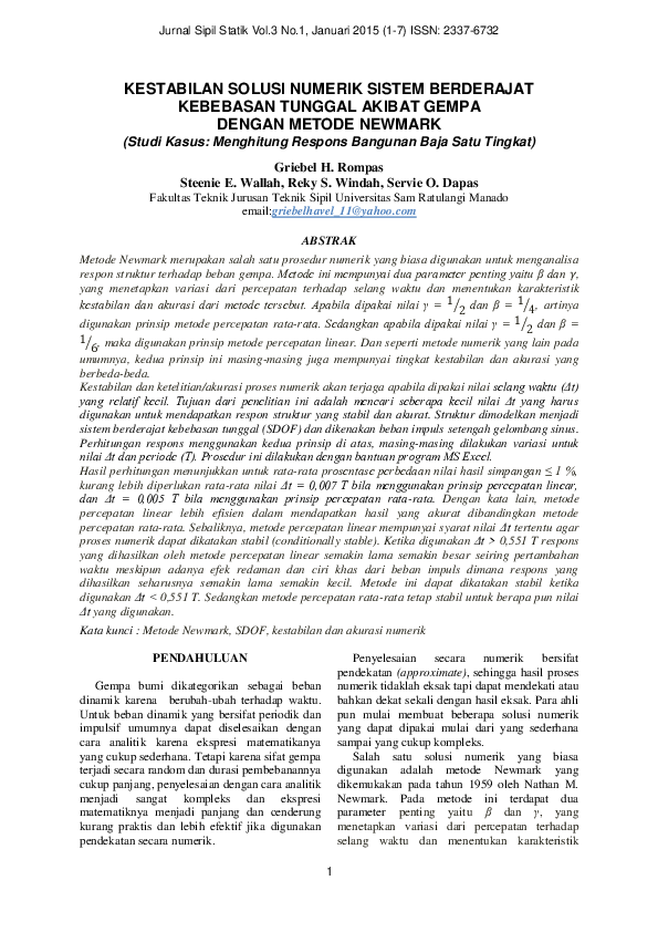 (PDF) KESTABILAN SOLUSI NUMERIK SISTEM BERDERAJAT KEBEBASAN TUNGGAL ...