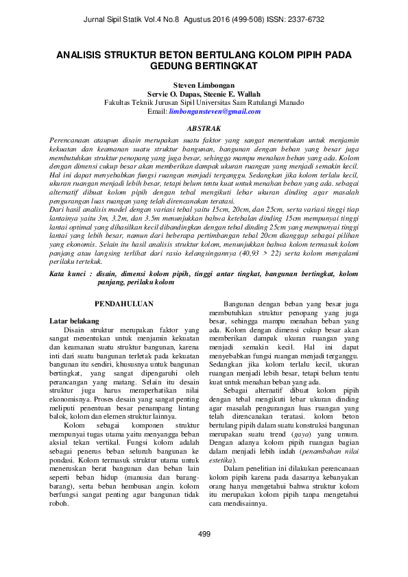 (PDF) Analisis Struktur Beton Bertulang Kolom Pipih Pada Gedung Bertingkat