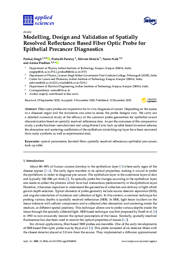 (PDF) Modelling, Design and Validation of Spatially Resolved Reflectance Based Fiber Optic Probe ...