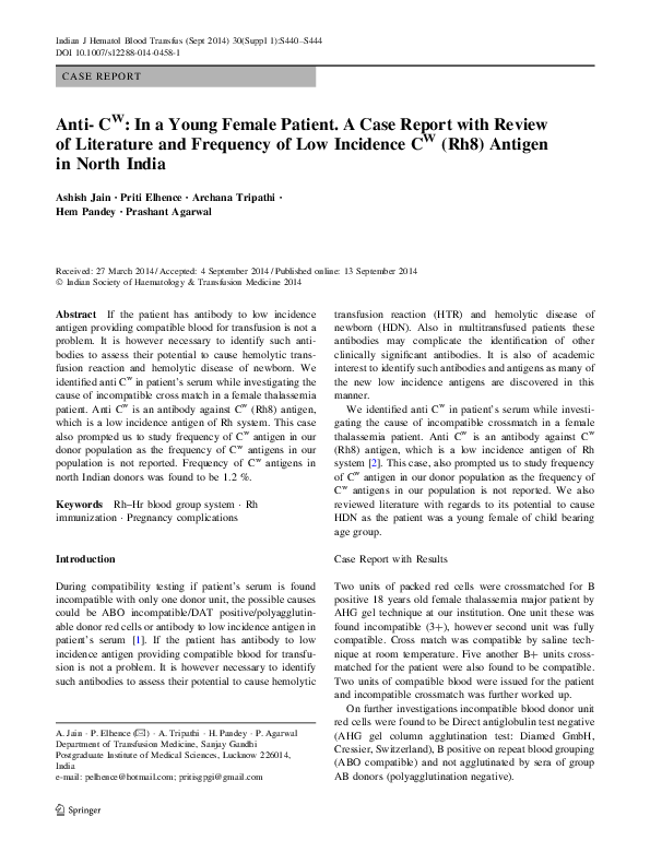 (PDF) Anti- CW: In a Young Female Patient. A Case Report with Review of ...