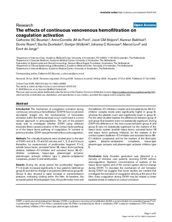 (PDF) The effects of continuous venovenous hemofiltration on ...