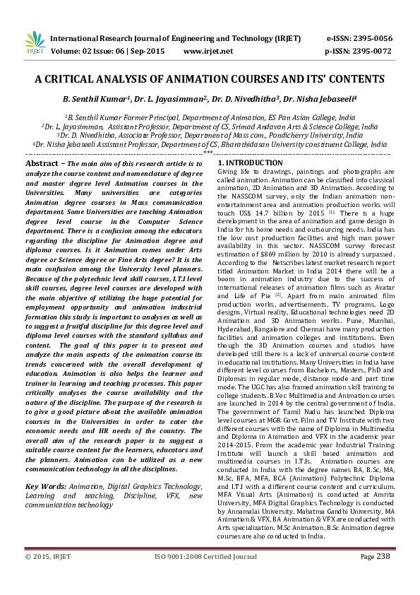 (PDF) A Critical Analysis of Animation Courses and Its' Contents