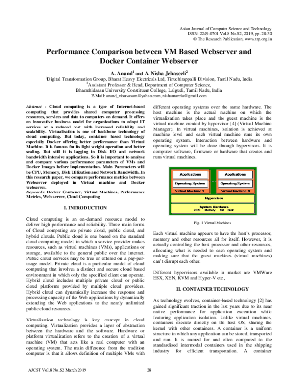 Pdf Performance Comparison Between Vm Based Webserver And Docker Container Webserver