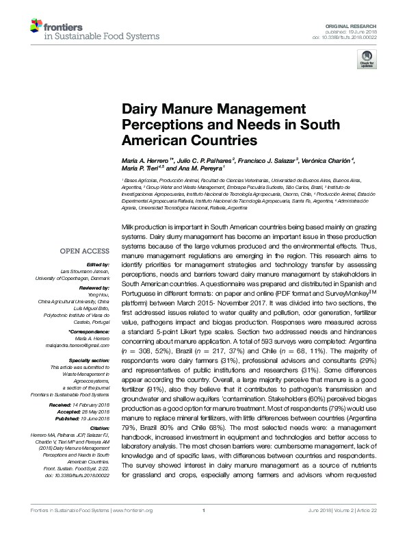 (PDF) Dairy Manure Management Perceptions and Needs in South American ...