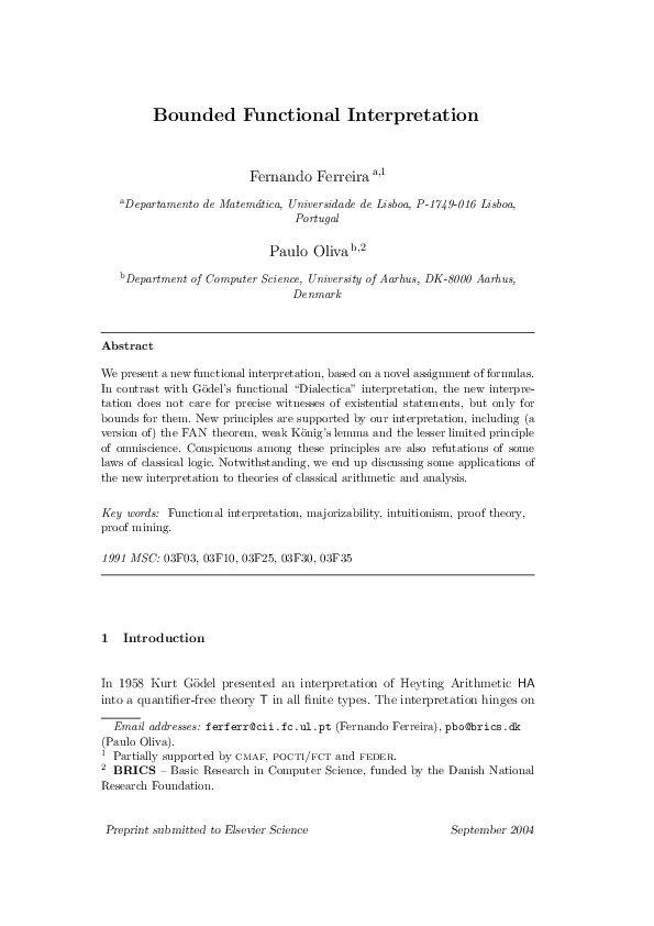(PDF) Bounded functional interpretation | Fernando Ferreira - Academia.edu