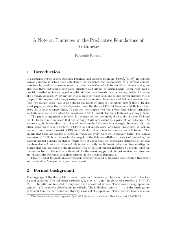 (PDF) A Note on Finiteness in the Predicative Foundations of Arithmetic