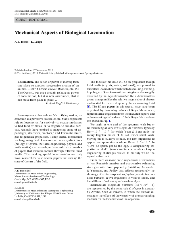 (PDF) Mechanical Aspects of Biological Locomotion | Anette Hosoi ...