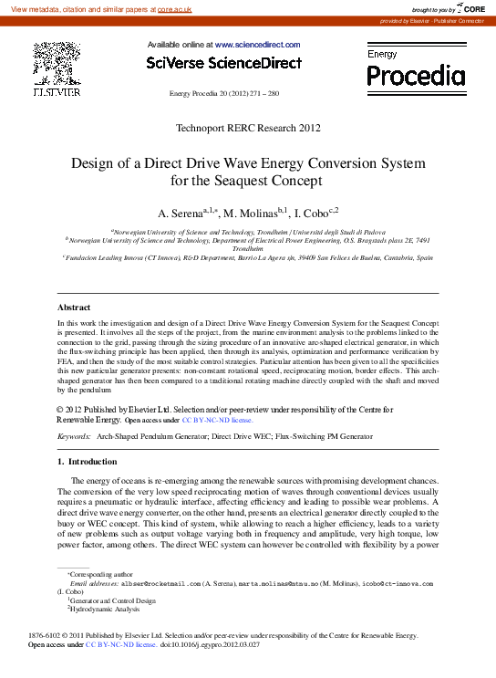 (PDF) Design of a Direct Drive Wave Energy Conversion System for the ...