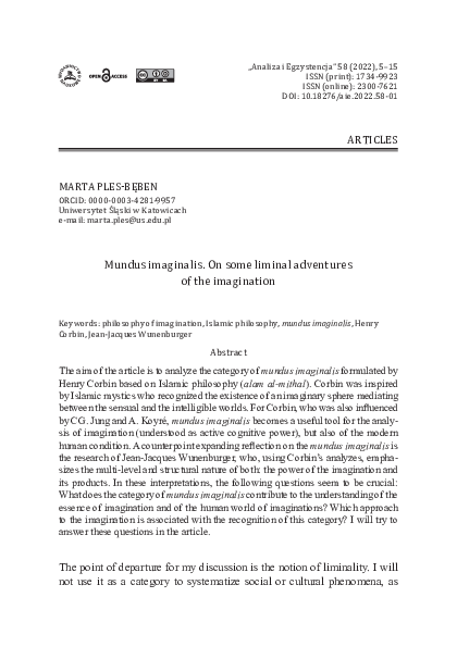 (PDF) Mundus imaginalis. On some liminal adventures of the imagination