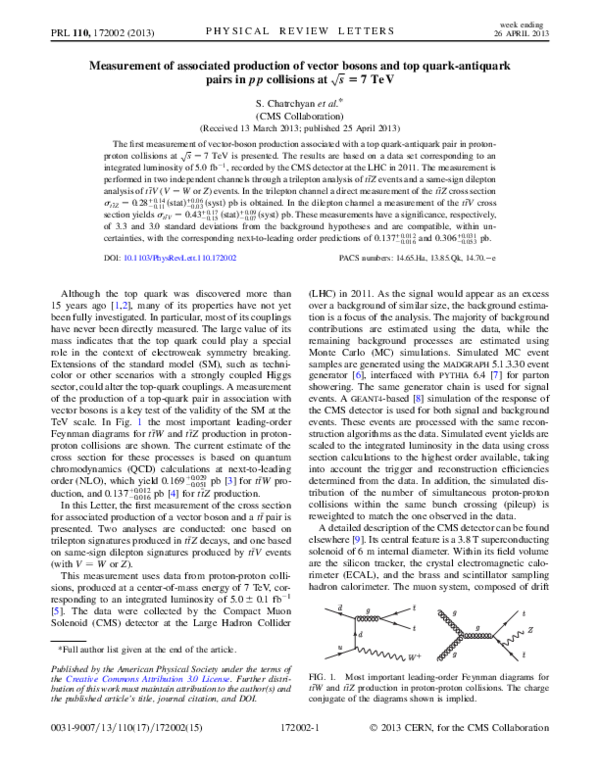 (PDF) Measurement of associated production of vector bosons and top quark-antiquark pairs ...