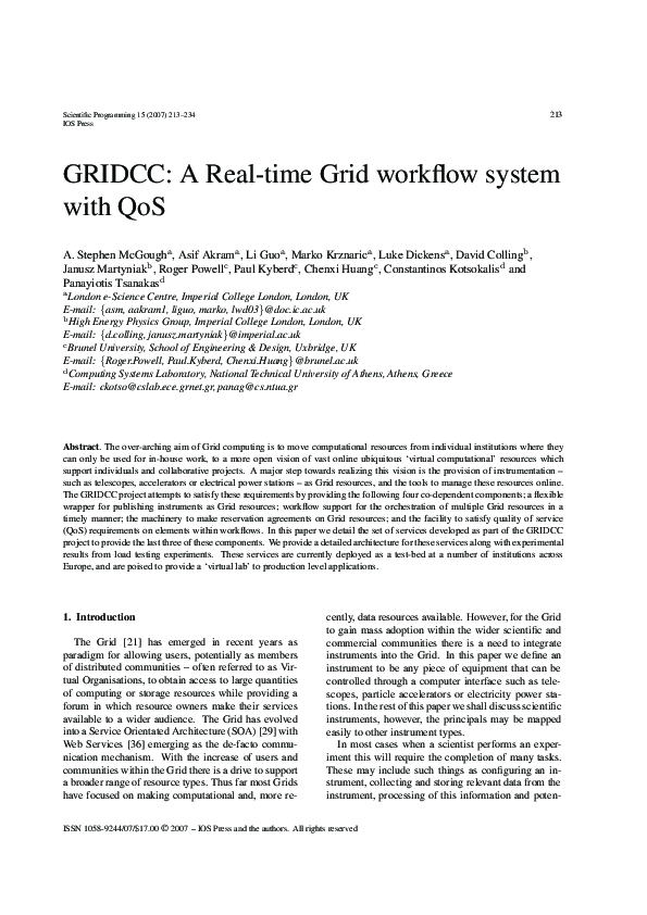 (PDF) GRIDCC: A Real-Time Grid Workflow System with QoS