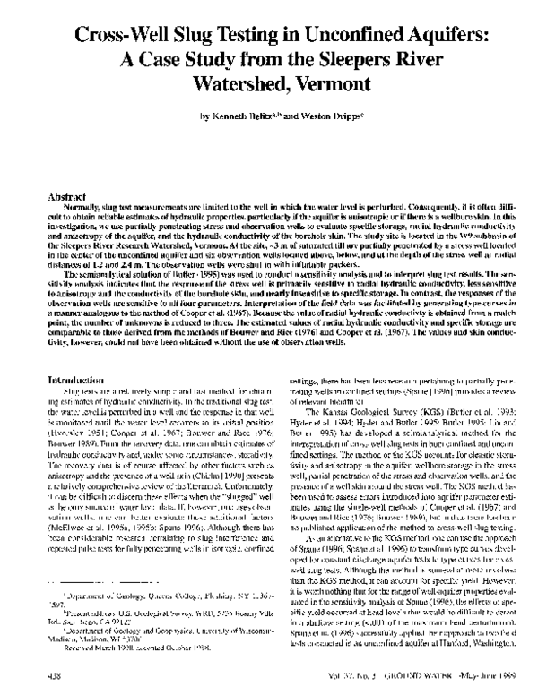 (PDF) Cross-Well Slug Testing in Unconfined Aquifers: A Case Study from ...