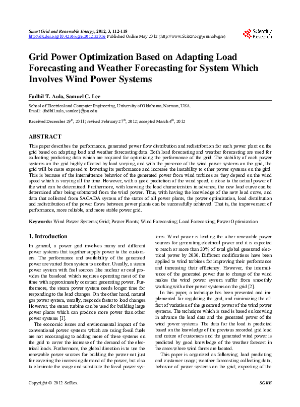 (PDF) Grid Power Optimization Based on Adapting Load Forecasting and Weather Forecasting for ...