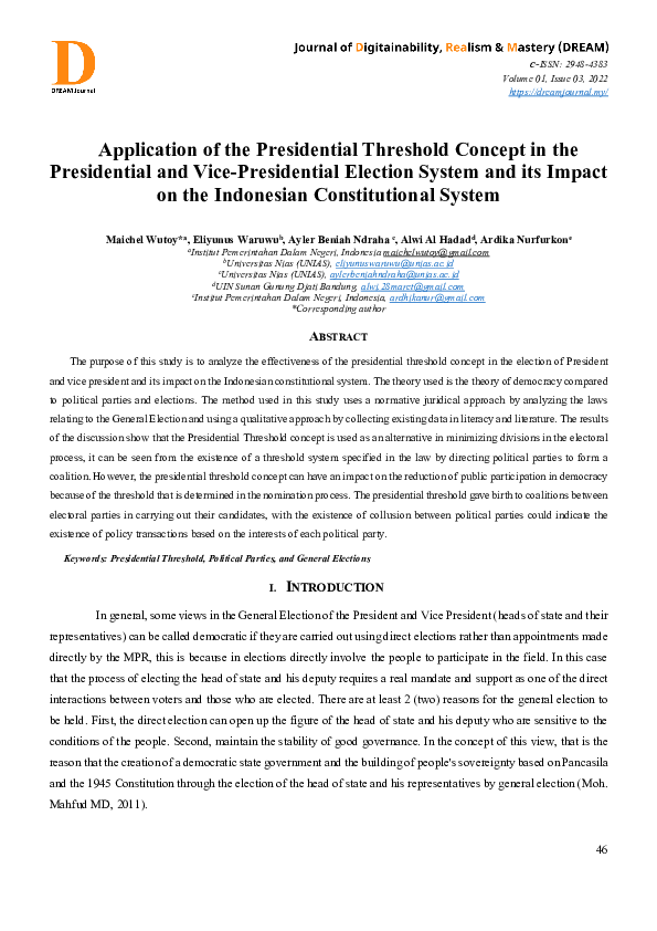 (PDF) Application of the Presidential Threshold Concept in the ...