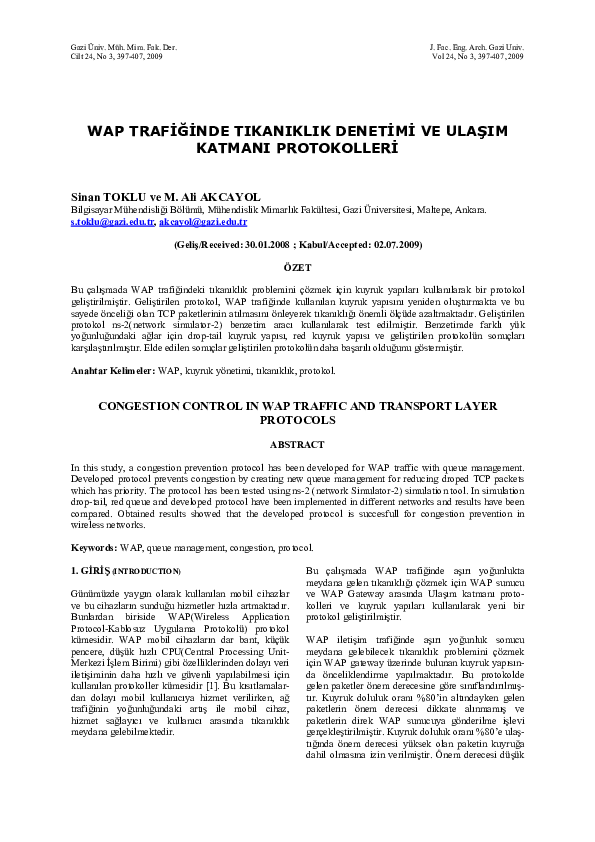 (PDF) Wap Trafi̇ği̇nde Tikaniklik Deneti̇mi̇ Ve Ulaşim Katmani Protokolleri̇