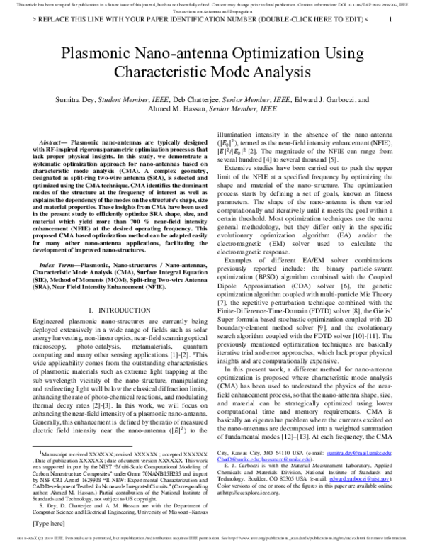 (PDF) Plasmonic Nanoantenna Optimization Using Characteristic Mode Analysis