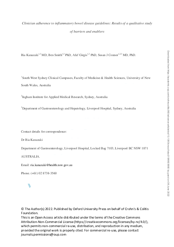 (PDF) Clinician adherence to inflammatory bowel disease guidelines: Results of a qualitative ...