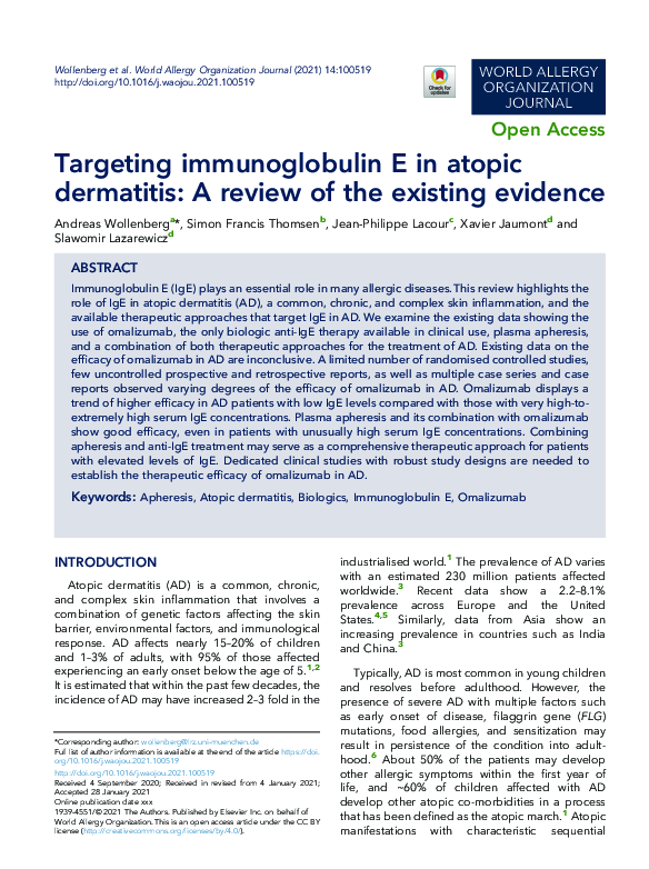 (PDF) Targeting immunoglobulin E in atopic dermatitis: A review of the existing evidence