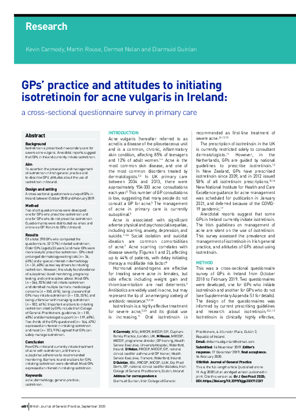 (PDF) GPs’ practice and attitudes to initiating isotretinoin for acne ...