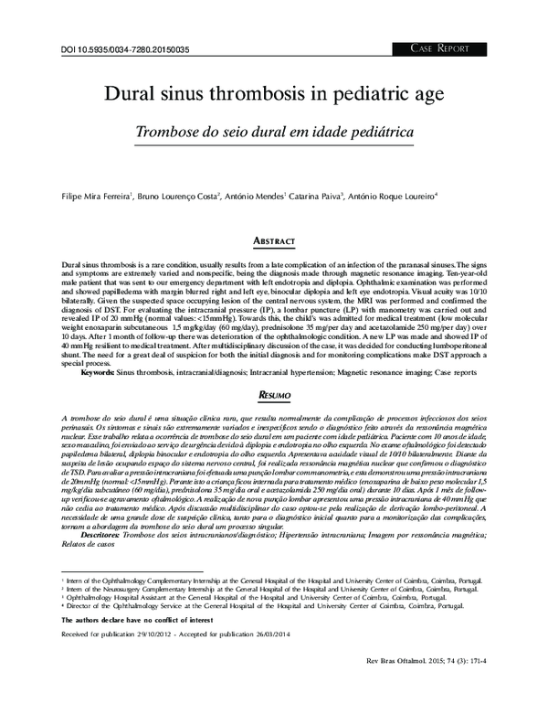 (PDF) Dural sinus thrombosis in pediatric age