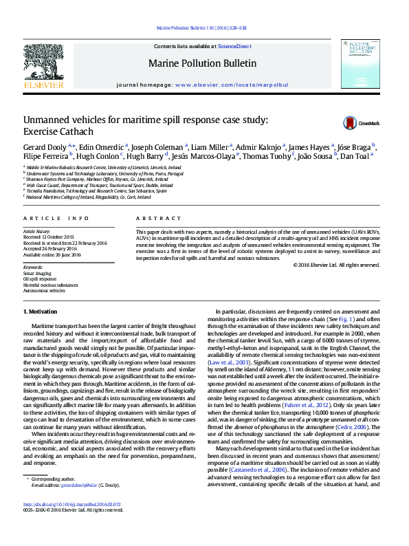 (PDF) Unmanned vehicles for maritime spill response case study ...