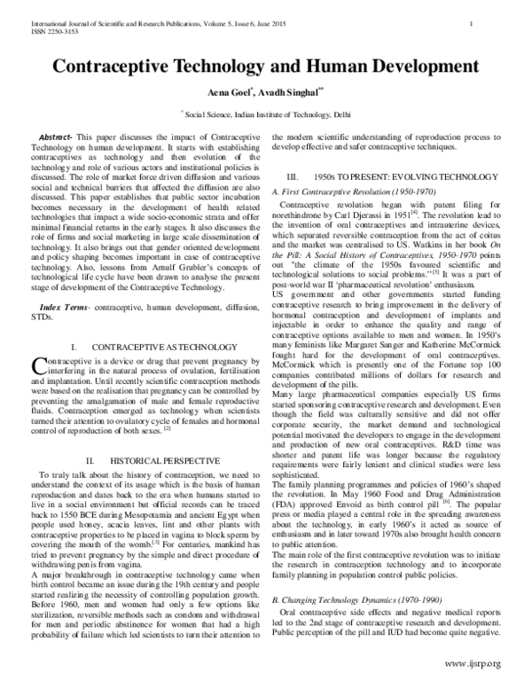 (PDF) Contraceptive Technology and Human Development