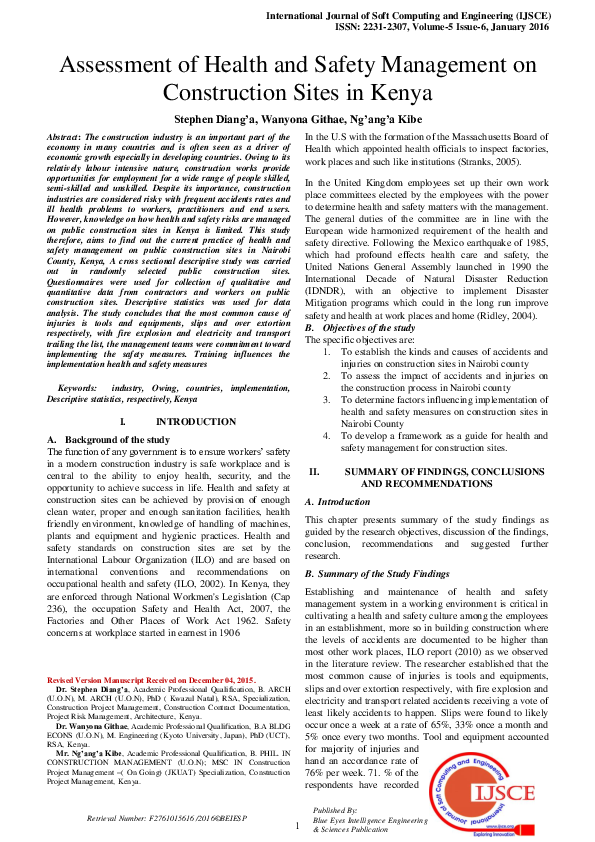 (PDF) Assessment of health and safety management on construction sites ...