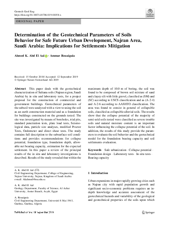 (PDF) Determination of the Geotechnical Parameters of Soils Behavior for Safe Future Urban ...