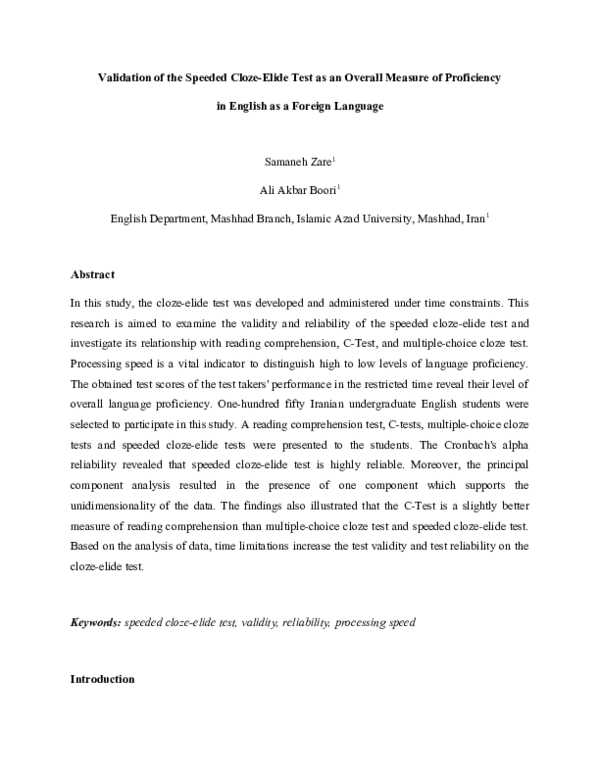 (DOC) Validation of the Speeded Cloze-Elide Test as an Overall Measure ...