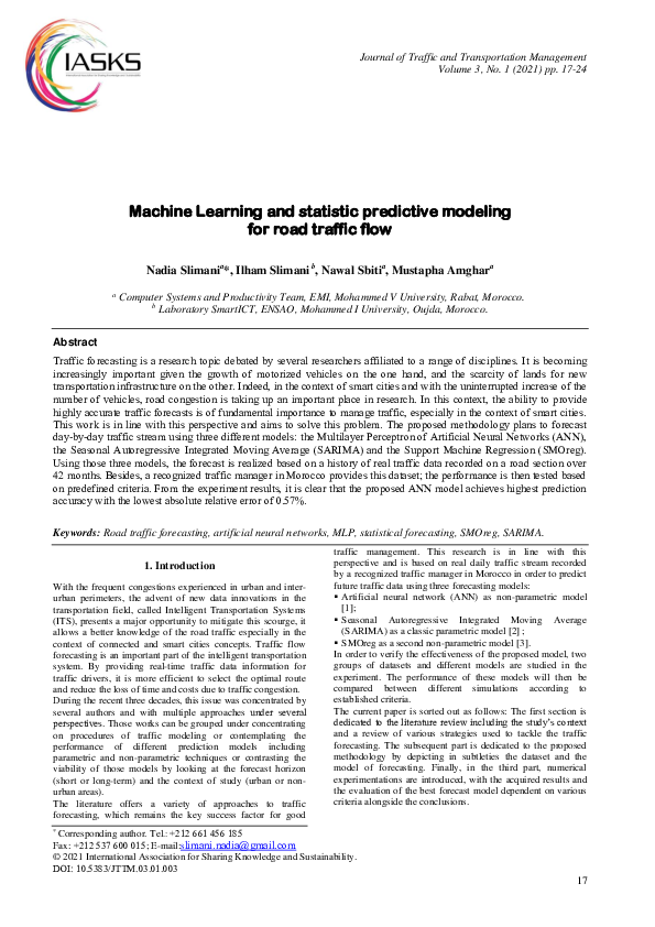 (PDF) Machine Learning and statistic predictive modeling for road ... (PDF) Machine Learning and statistic predictive modeling for road ...