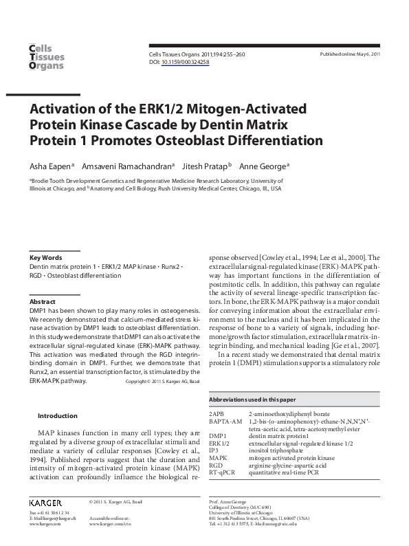 (PDF) Activation of the ERK1/2 Mitogen-Activated Protein Kinase Cascade by Dentin Matrix Protein ...