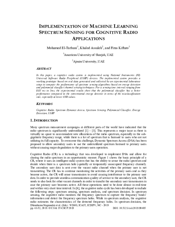 (PDF) Implementation of Machine Learning Spectrum Sensing for Cognitive Radio Applications