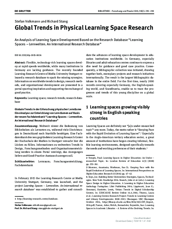 (PDF) Global Trends in Physical Learning Space Research