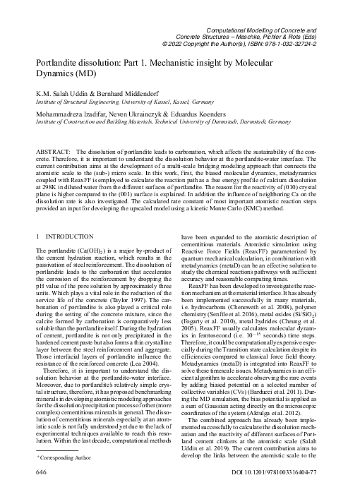 (PDF) Portlandite dissolution: Part 1. Mechanistic insight by Molecular ...