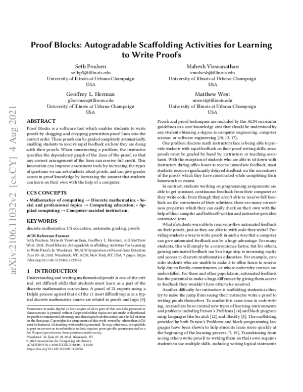 (PDF) Proof Blocks: Autogradeable Scaffolding Activities for Learning ...