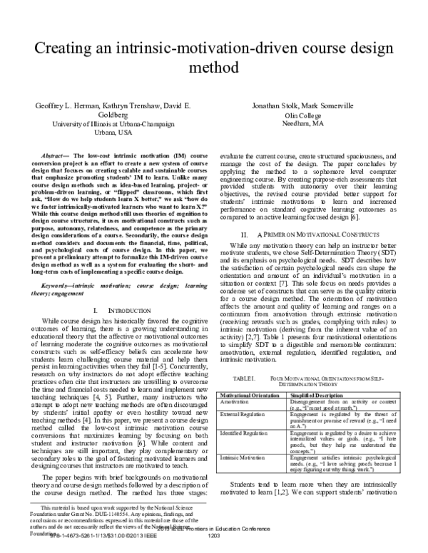 (PDF) Creating an intrinsic-motivation-driven course design method