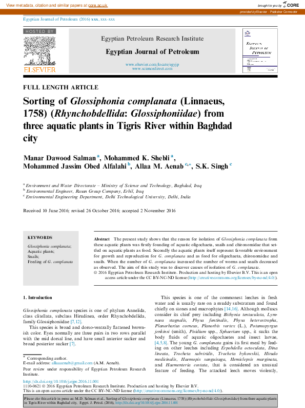 (PDF) Sorting of Glossiphonia complanata (Linnaeus, 1758 ...