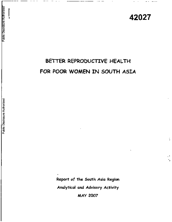 (PDF) Better Reproductive Health for Poor Women in South Asia | meera ...